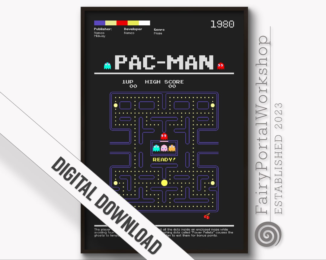 Pac-man PRINTABLE Wall Art Pac-man Poster Retro Game Print Black Decor ...
