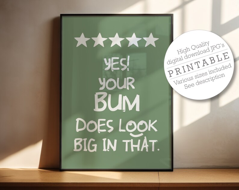 Big Bum Poster | 5 Star Poster | Funny Printable| Funny Poster| Strong ...