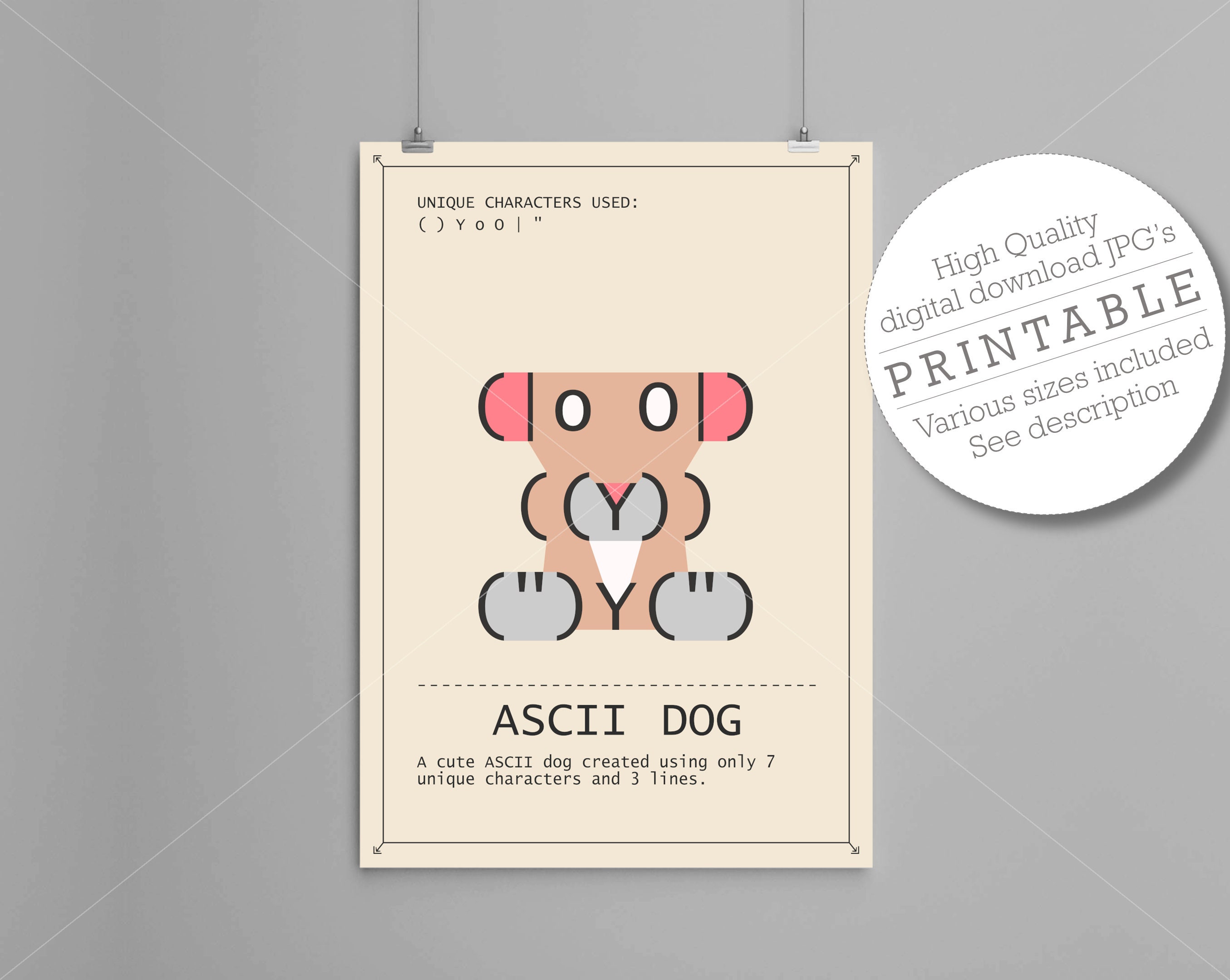 ASCII Dog Wall Art Modern Print Architecture Print Minimal Wall Art ...