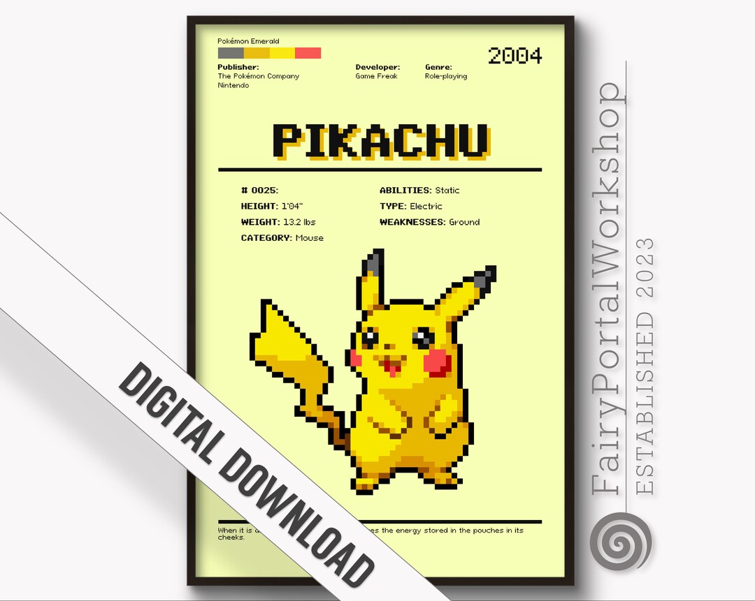 Pikachu (pokémon Emerald) PRINTABLE Wall Art | Pikachu (pokémon Emerald ...