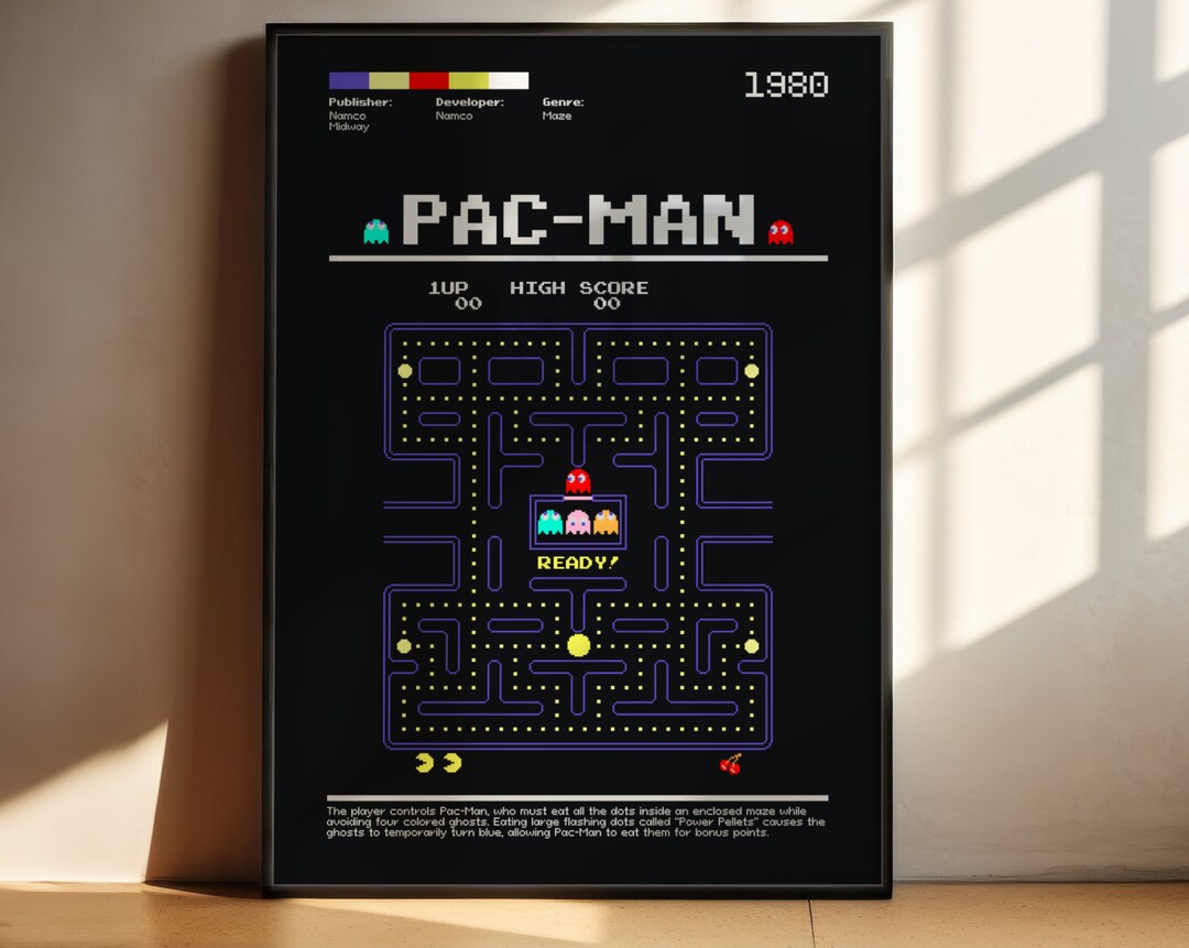 Pac-man PRINTABLE Wall Art | Pac-man Poster | Retro Game Print| Black ...