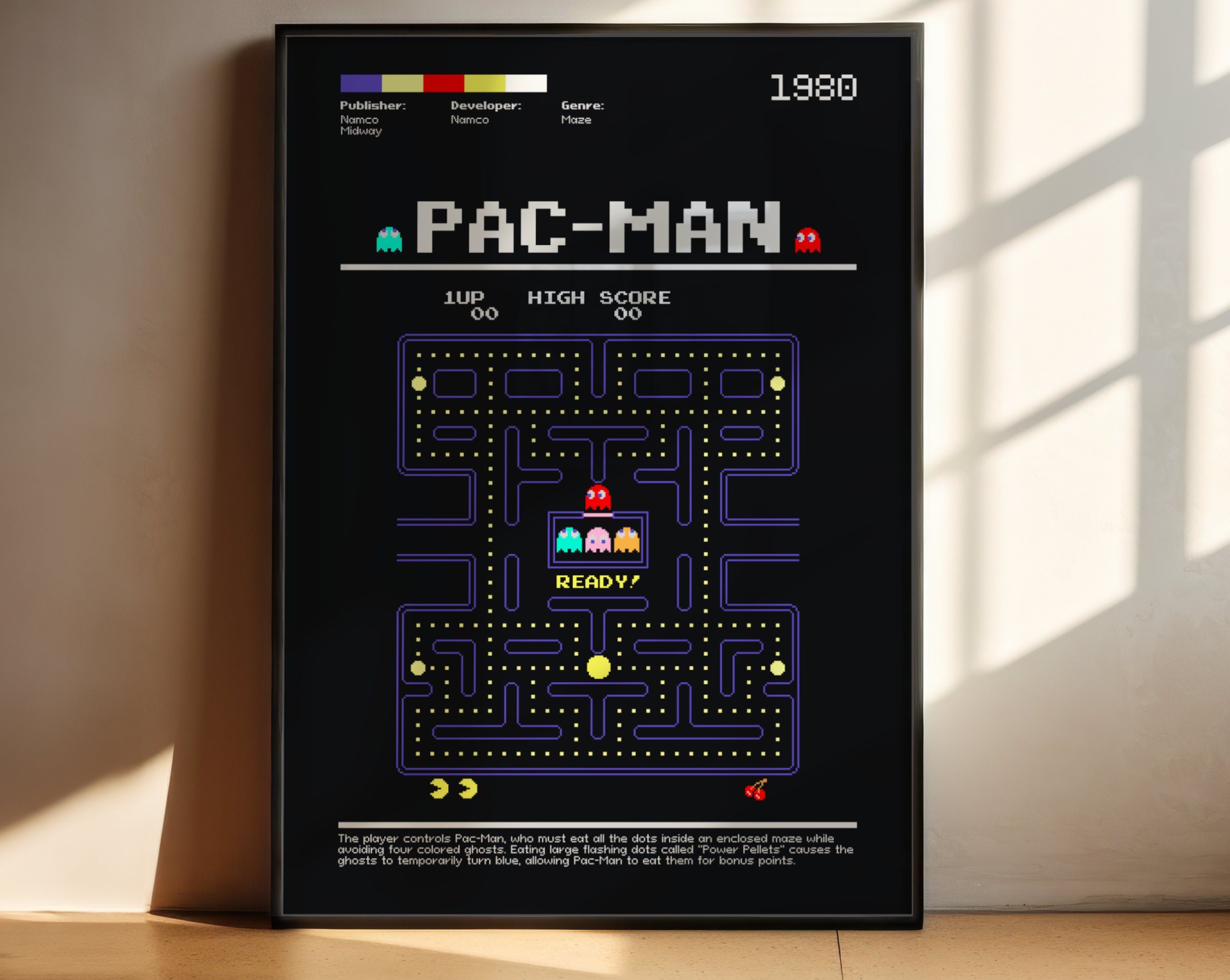 Pac-man PRINTABLE Wall Art | Pac-man Poster | Retro Game Print| Black ...