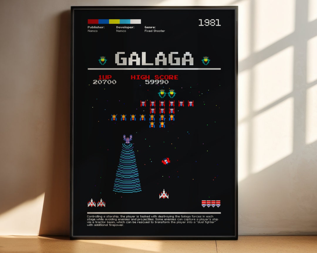 Galaga PRINTABLE Wall Art | Galaga Poster | Retro Game Print| Black ...