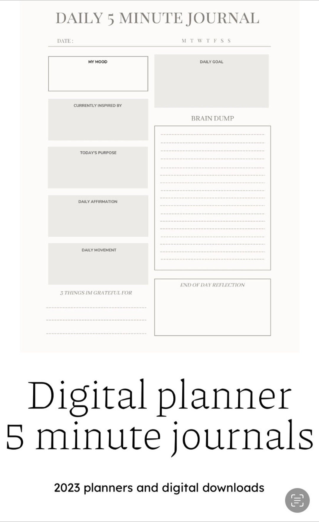 The Daily 5 Minute Journal 2023 Digital Planner | 2023 Planner | Daily ...