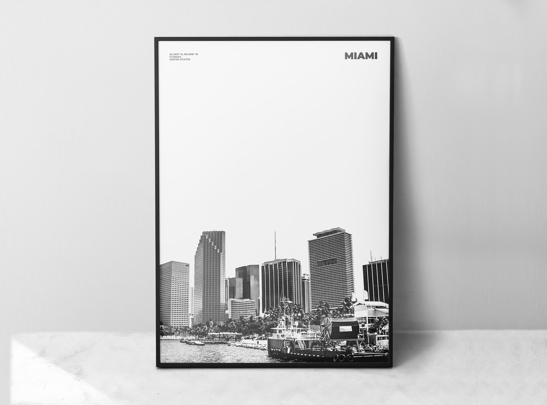 Miami Print Black and White, Miami Poster, Miami Wall Art, Miami Photo ...