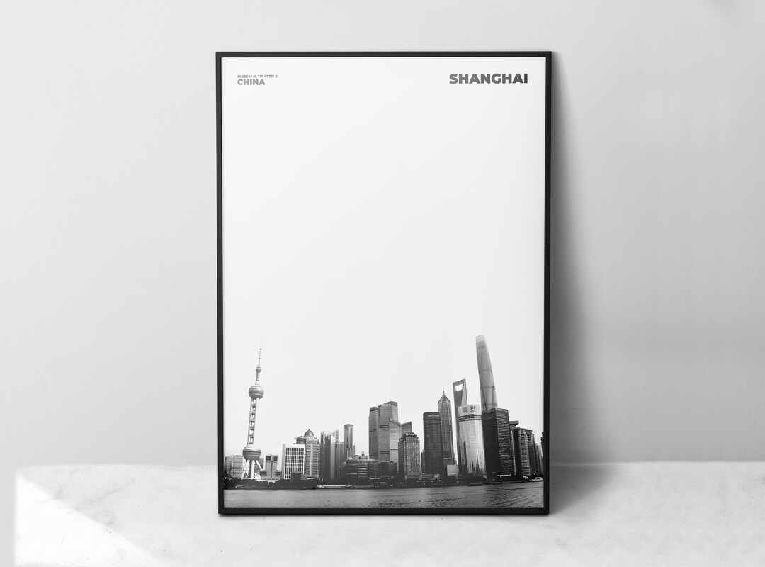 Shanghai Print Black and White, Shanghai Poster, Shanghai Wall Art ...