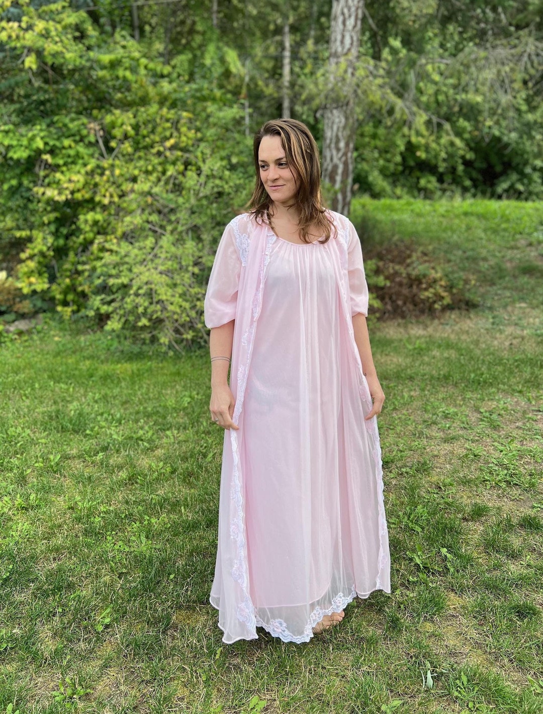 Vintage Negligee Set, Sheer Pink Nylon Lingerie, Size S-M Wedding ...