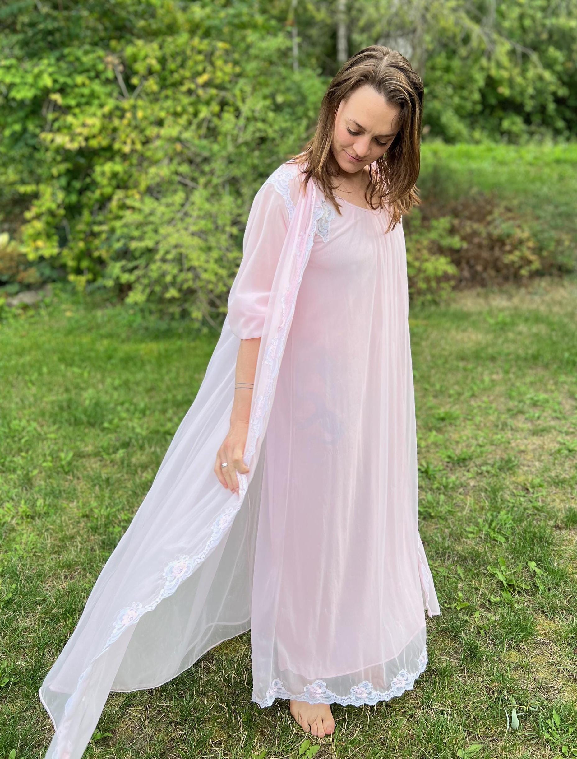 Vintage Negligee Set, Sheer Pink Nylon Lingerie, Size S-M Wedding ...