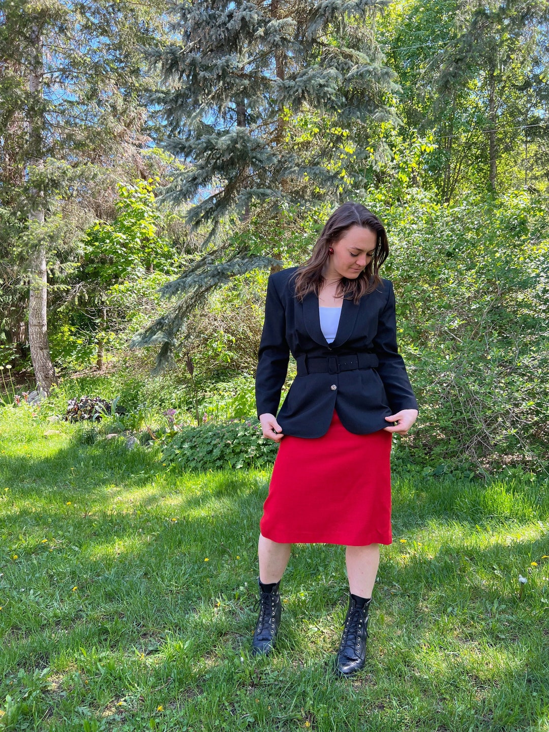 1980s Power Suit Jacket, Vintage Women's Belted Black Blazer, Size S-M ...