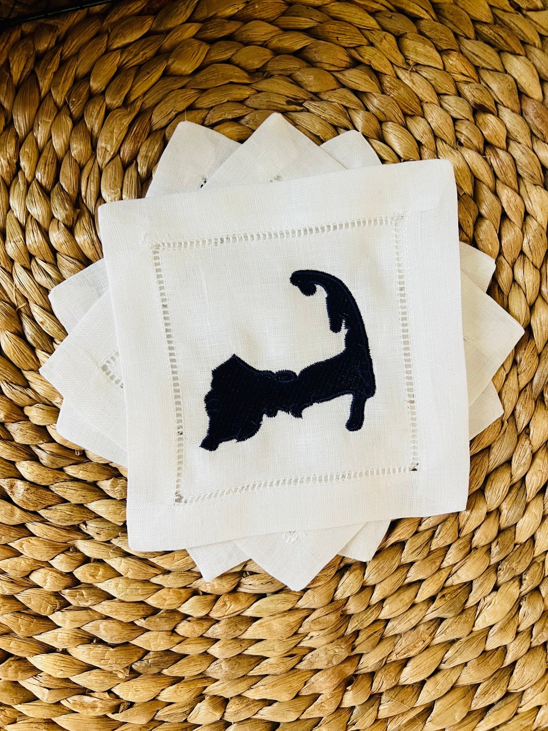 Cape Cod Embroidered Linen Cocktail Napkins {set of 4} - Etsy