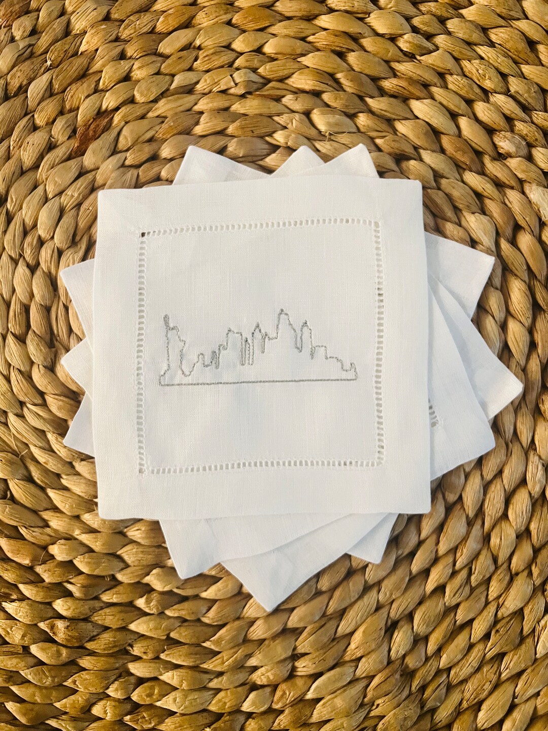 New York City Skyline Embroidered Linen Cocktail Napkins {set of 4} - Etsy
