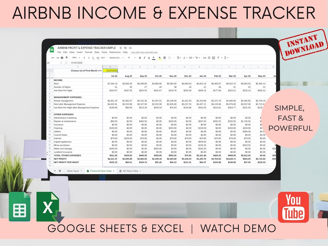 SIMPLEST AIRBNB Rental & Expense Tracker - EASY | Rental Bookkeeping ...