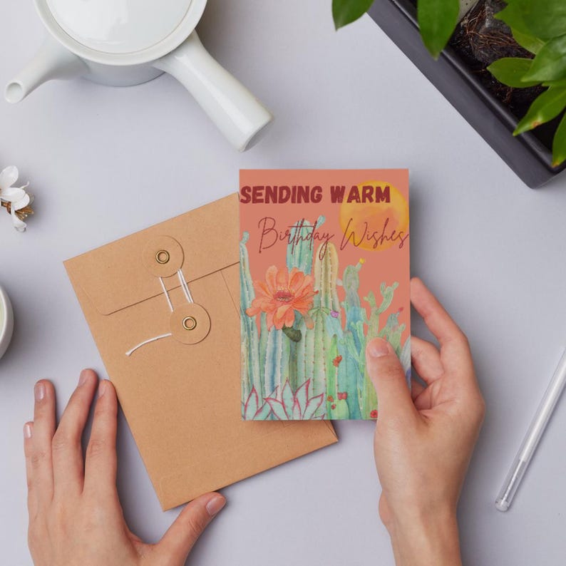 Cactus Birthday Card Template – Editable Floral Desert Design (canva ...