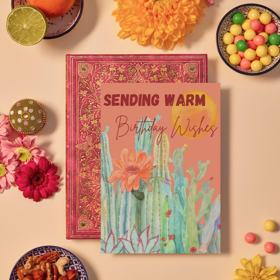 Cactus Birthday Card Template – Editable Floral Desert Design (canva ...