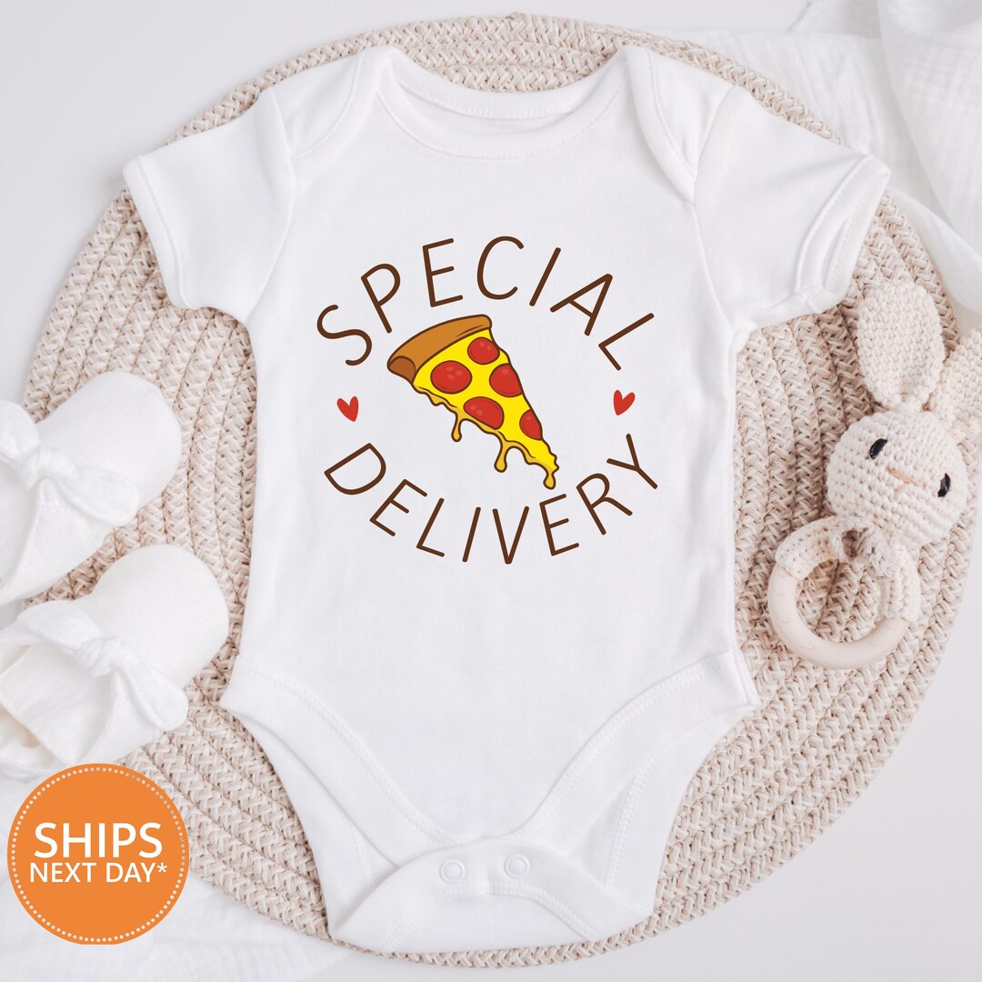 Special Delivery Pizza Cute Baby Bodysuit | Baby Announcement | Baby ...