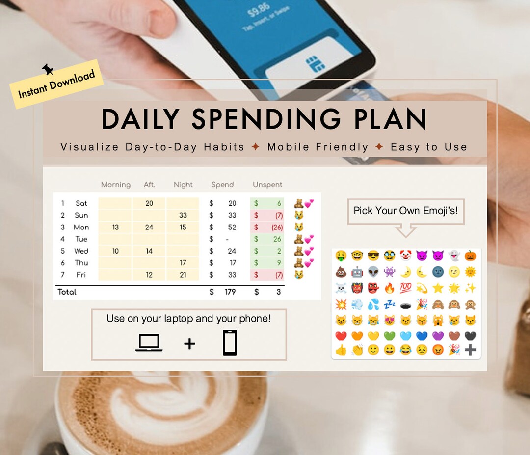 2024 Fun Daily Spend Tracker With Emoji's Mobile Friendly Simple and ...