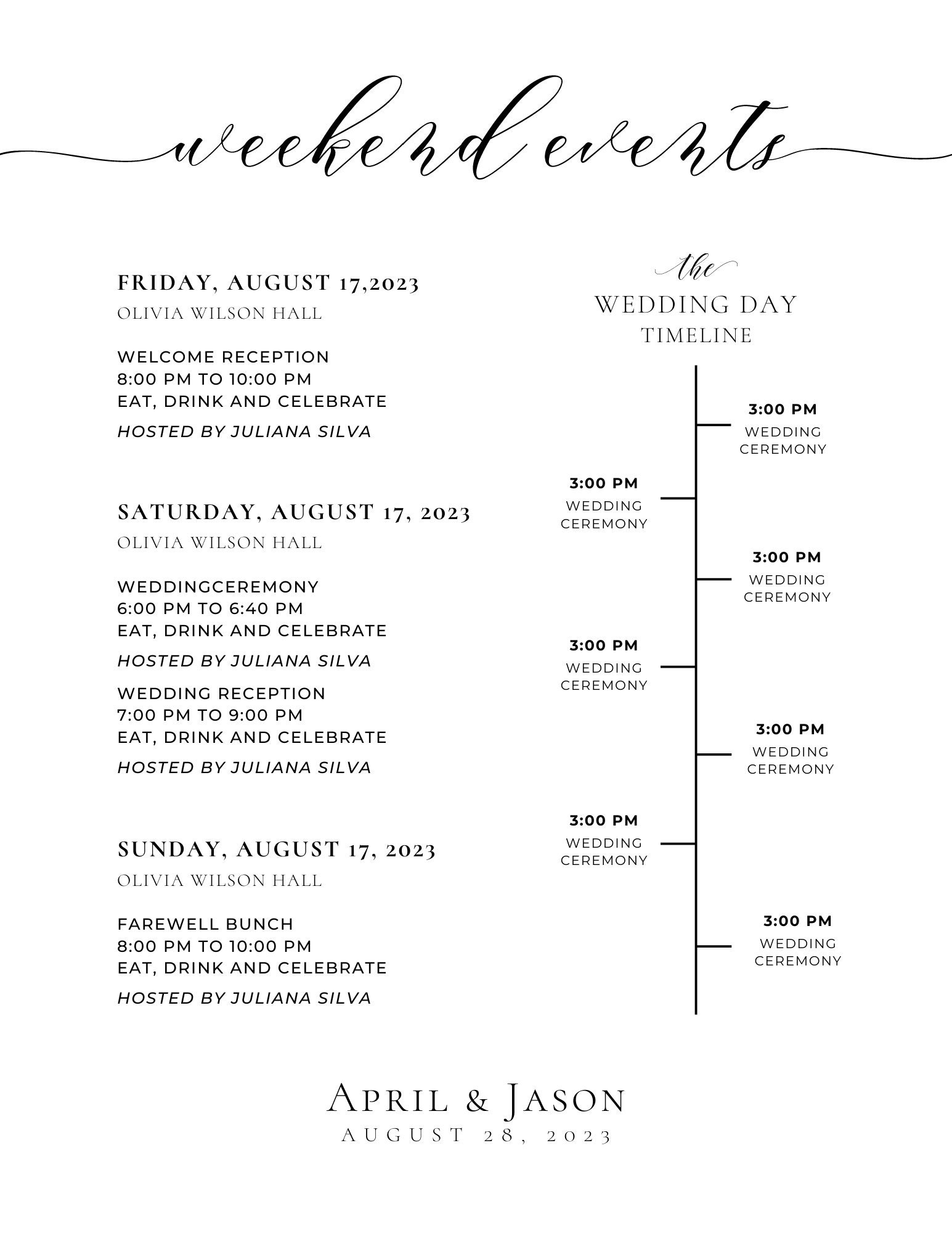 Welcome Letter & Event Planner Letter, Minimalist Wedding Order of ...