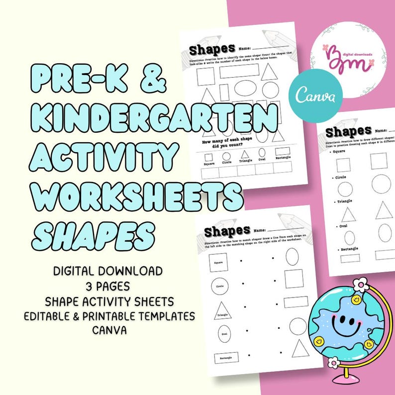 Kids Learning Activity Sheets, Learning Shapes, Prek & Kindergarten ...