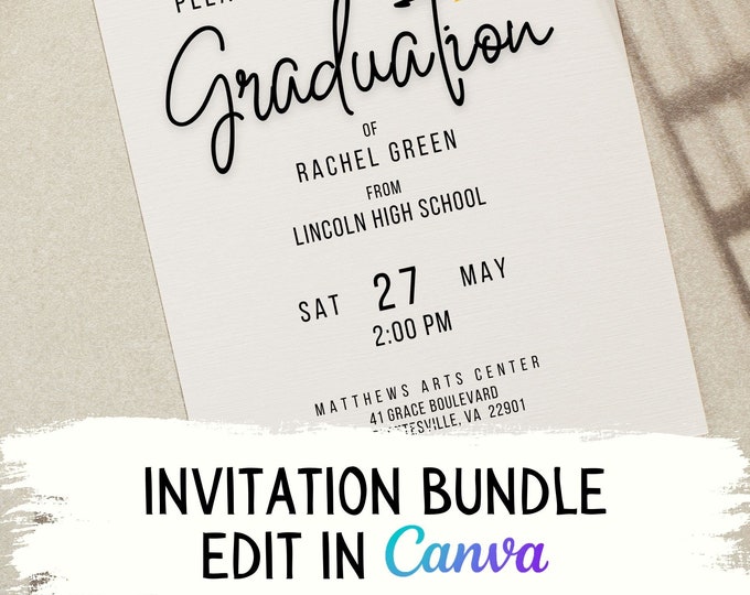 Graduation Invitation Template Bundle, Edit in Canva, Personalized ...