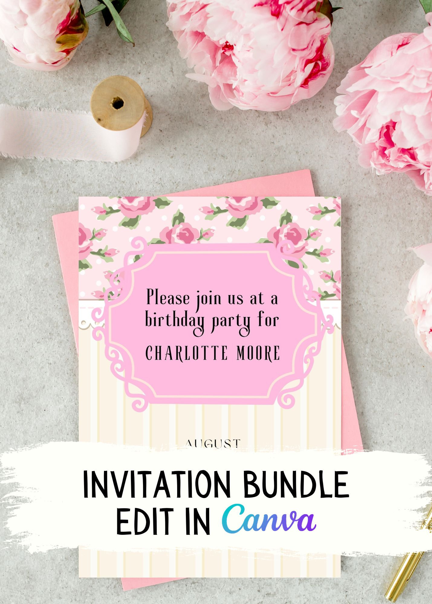 DIY Coquette Themed Birthday Party Invitation Template Bundle Edit in ...