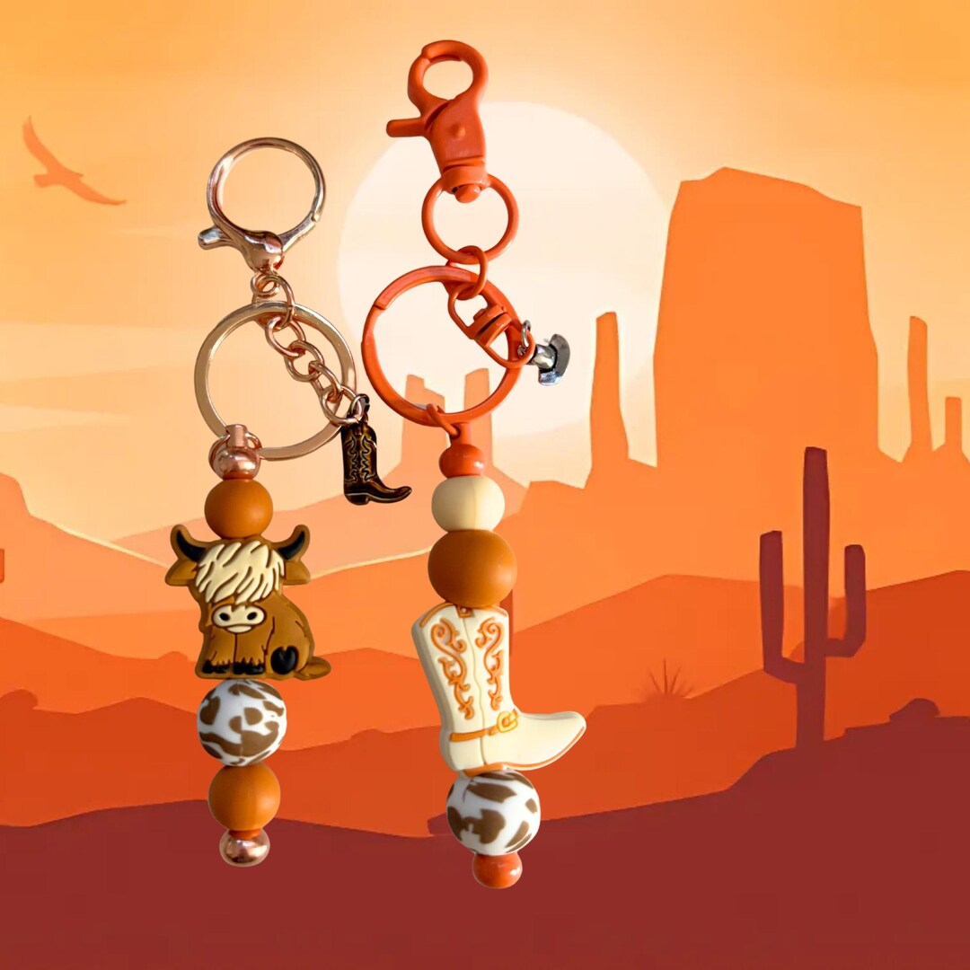 Custom Western Keychain: Cowboy Boot, Cactus, Hat Charm - Etsy