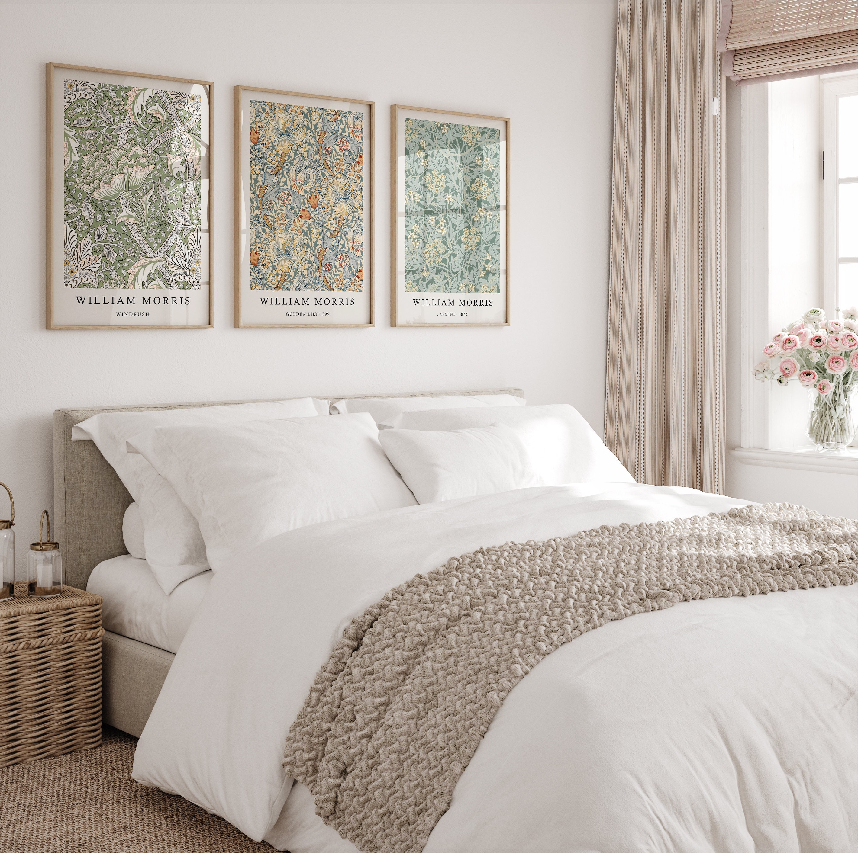 William Morris Floral Botanical Prints Wall Art 3 Panel SET Jasmine ...