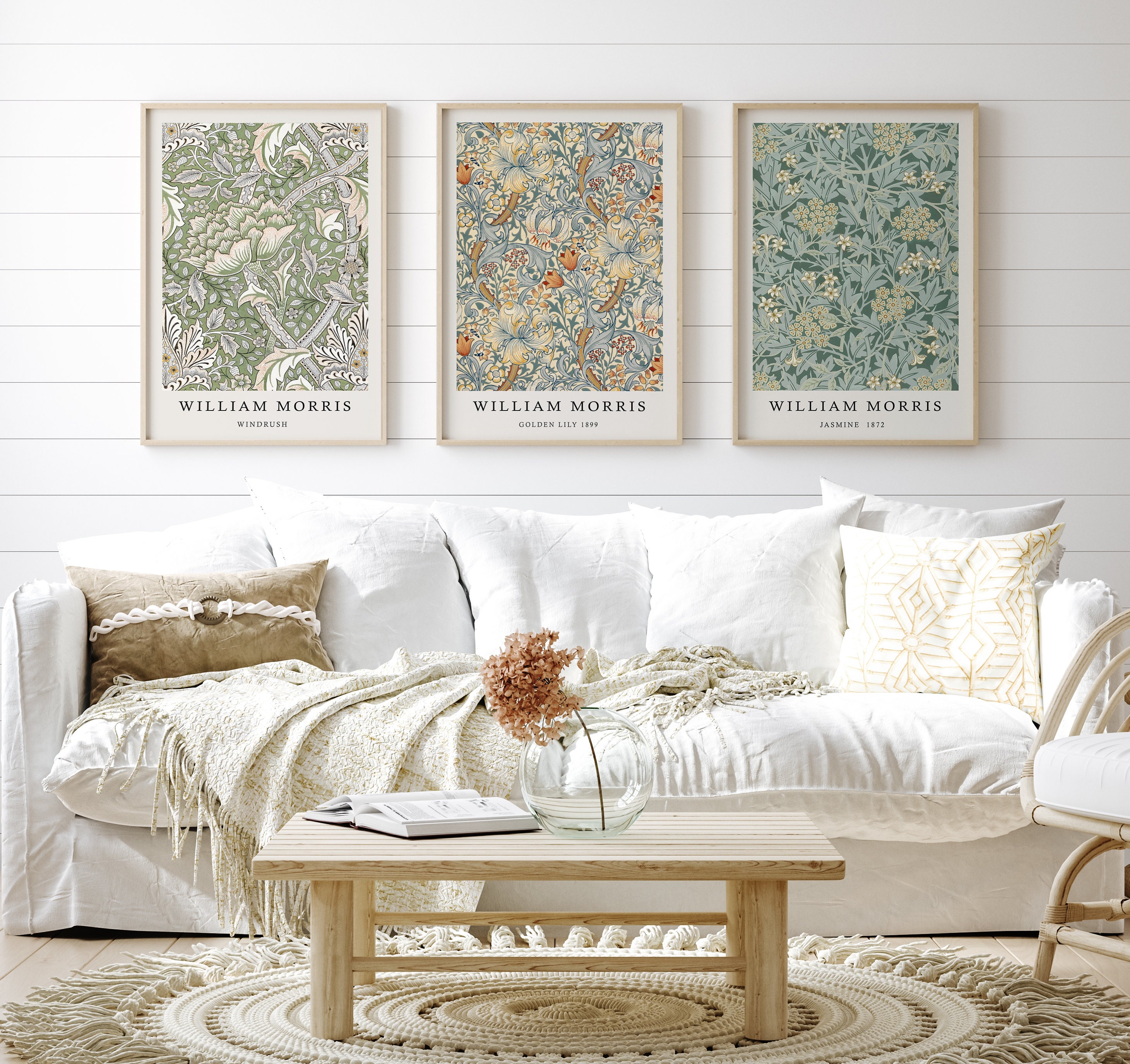 William Morris Floral Botanical Prints Wall Art 3 Panel SET Jasmine ...