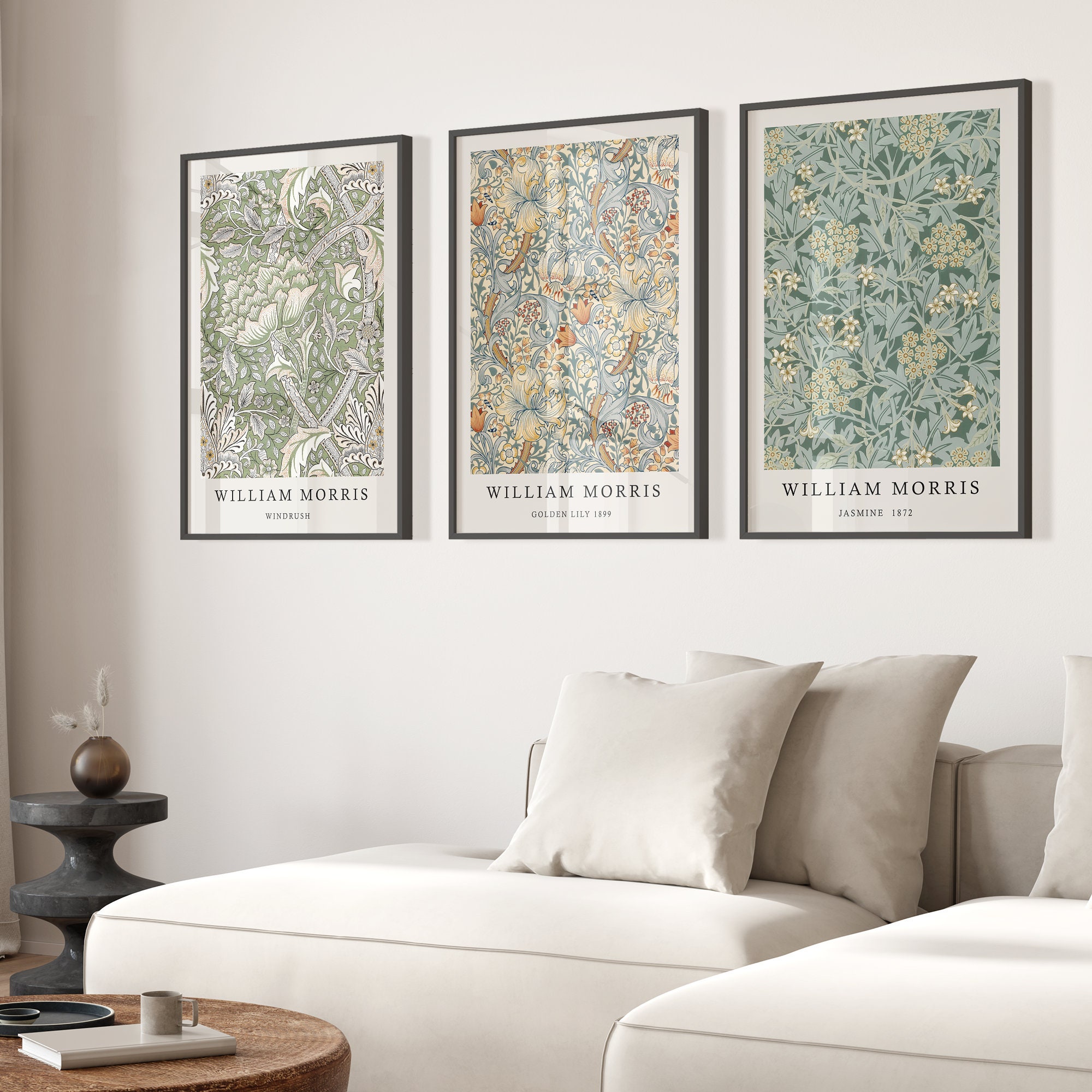 William Morris Floral Botanical Prints Wall Art 3 Panel SET Jasmine ...