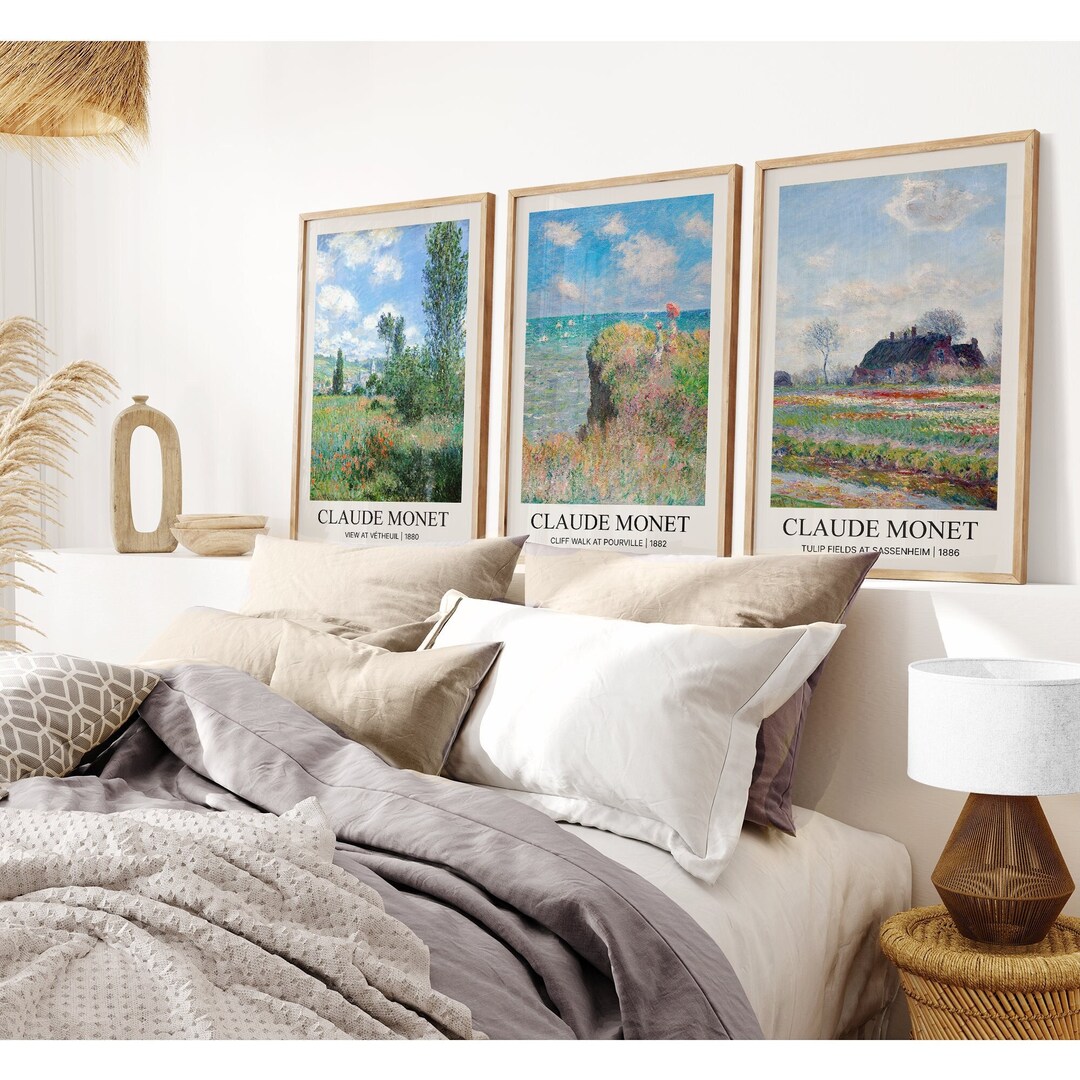 Claude Monet Nature Wall Art Prints 3 Panel SET Vetheuil Tulip Fields ...