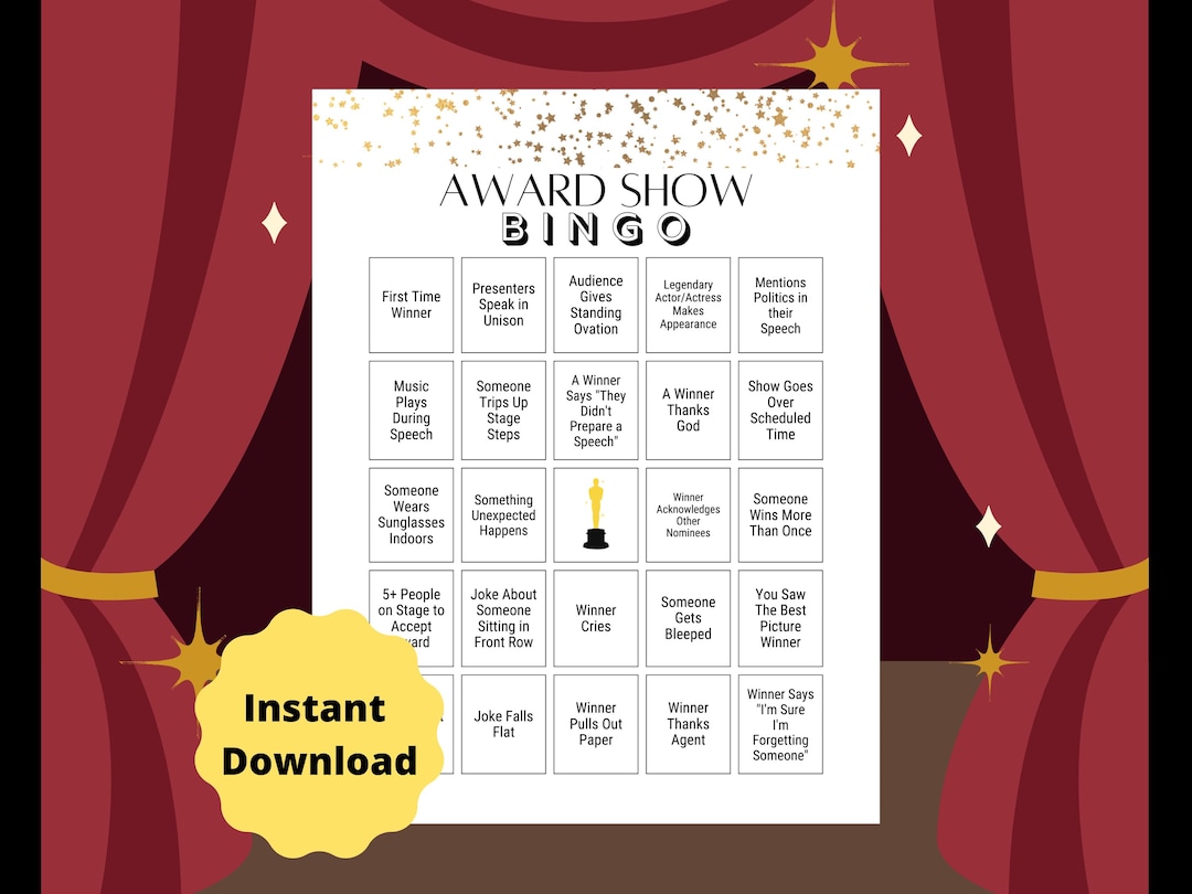 Award Show Night Bingo Digital Download Printable Party Games 10 Bingo ...