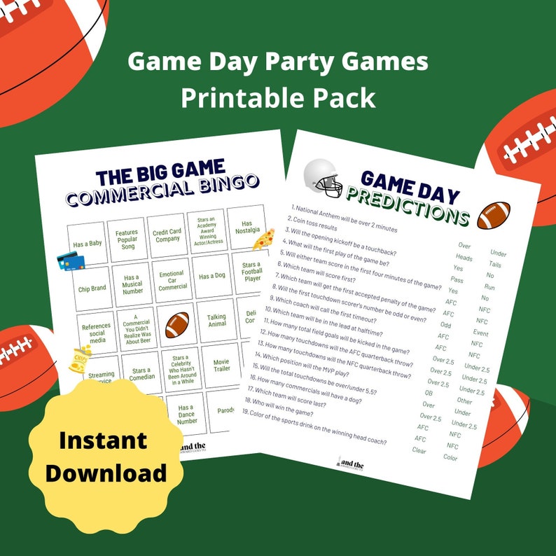 2025 Game Day Watch Party Pack Football the Big Game Printable ...