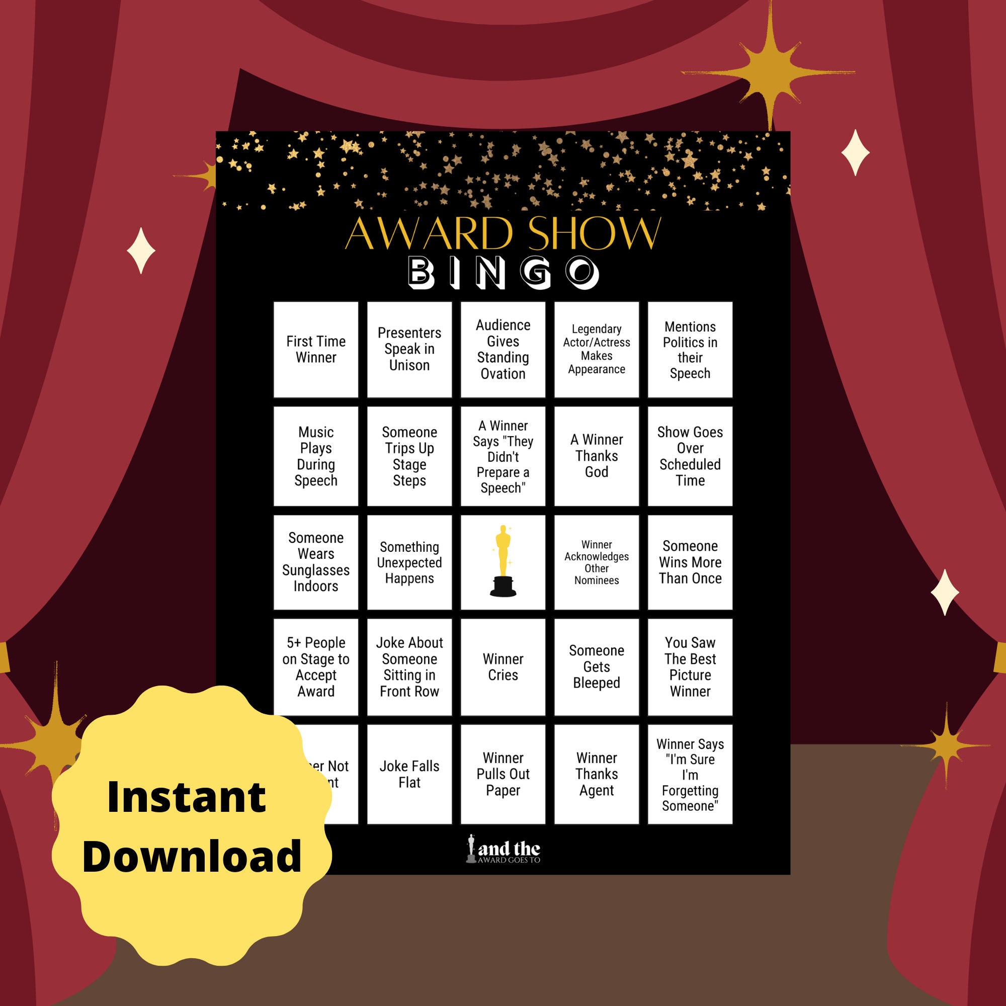 Award Show Night Bingo Digital Download Printable Party Games 10 Bingo ...