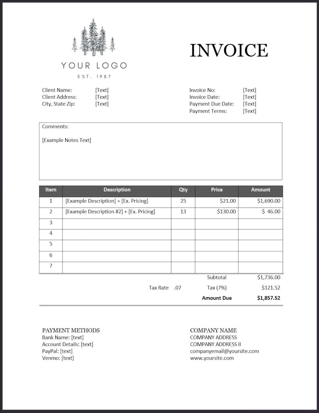 Simple Smart Invoice Template - Etsy