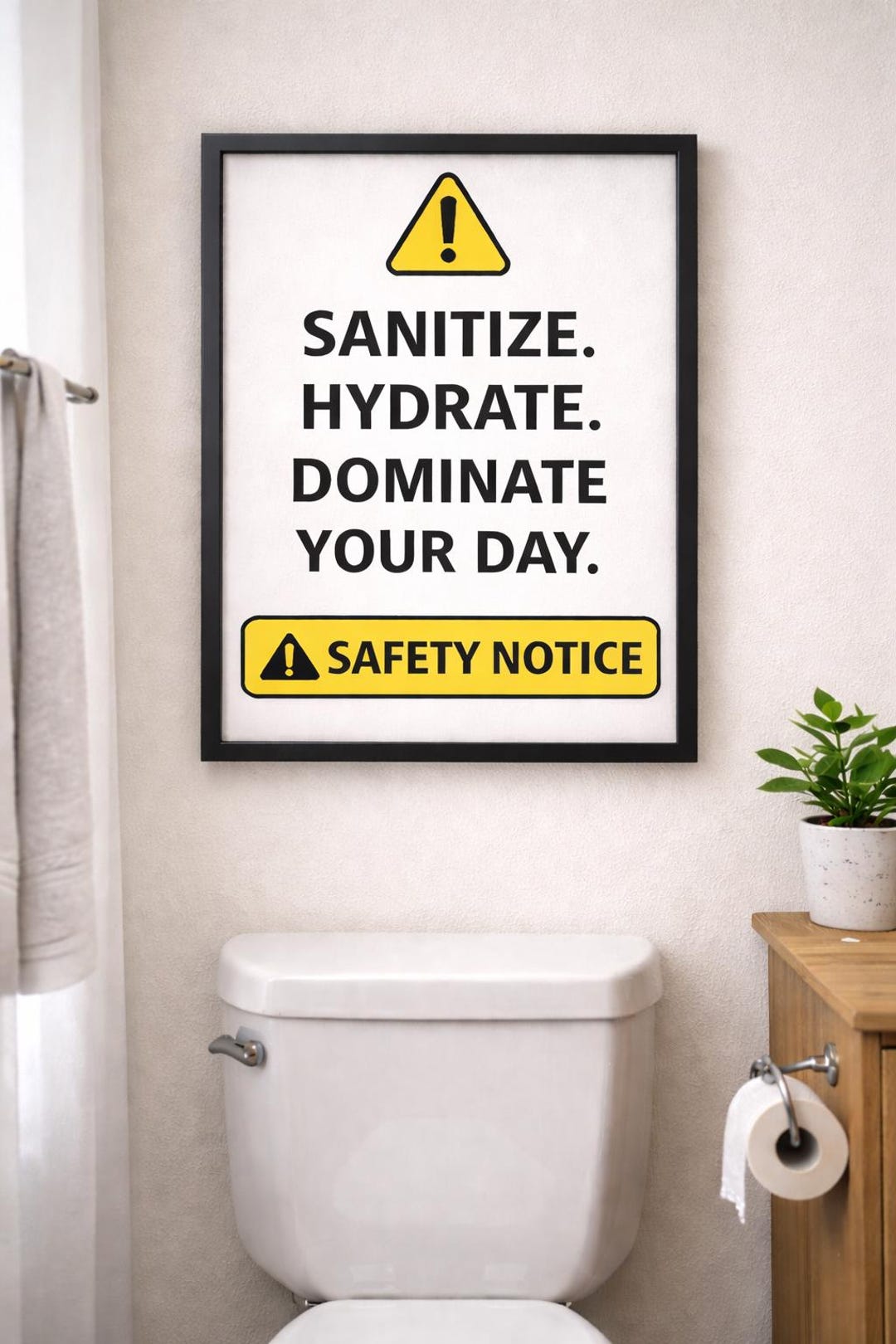 Sanitize Hydrate Dominate – Funny Bathroom Safety Sign – Motivational ...