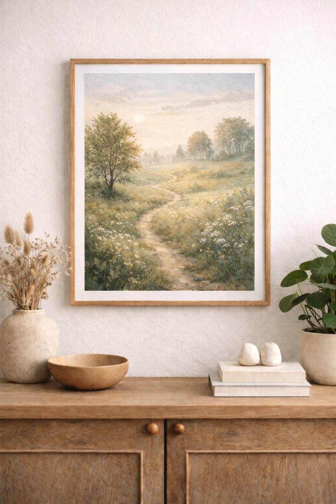 Soft Meadow Path Print, Calming Nature Wall Art, Watercolor Landscape ...