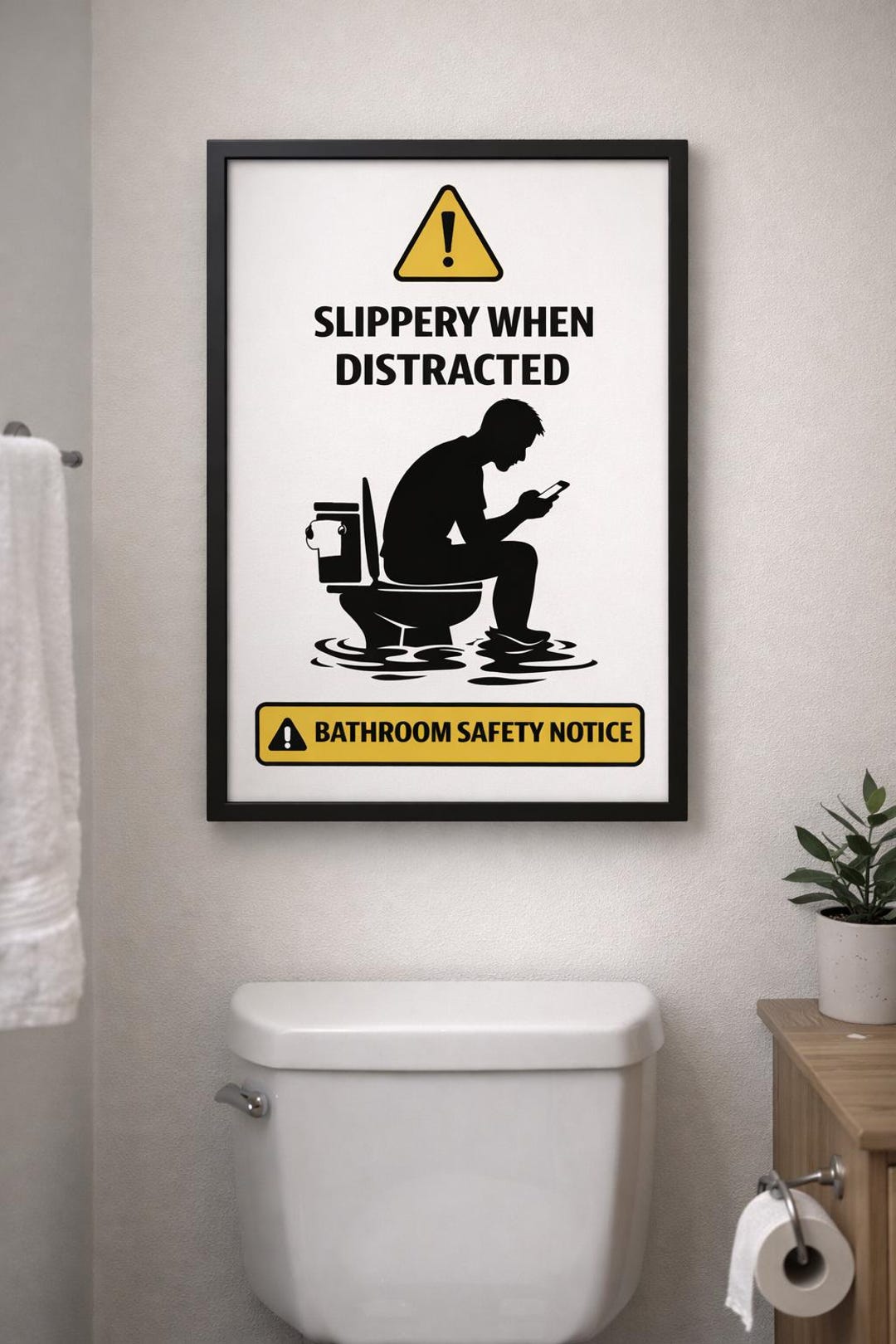 Slippery When Distracted – Funny Bathroom Safety Sign – Toilet Phone ...