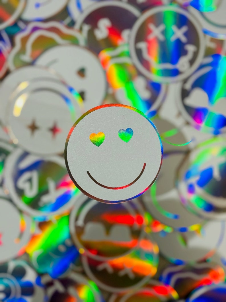 Smiley Face Sticker, Holographic Stickers, Vinyl Stickers, Hydro Flask ...