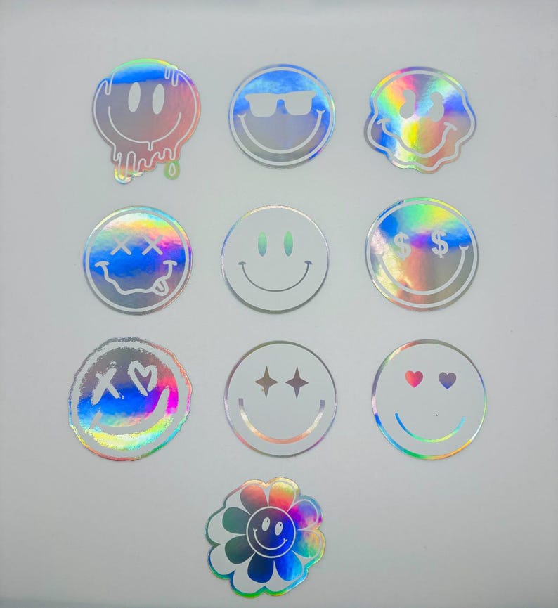 Smiley Face Sticker, Holographic Stickers, Vinyl Stickers, Hydro Flask ...
