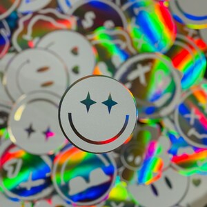 Smiley Face Sticker, Holographic Stickers, Vinyl Stickers, Hydro Flask ...