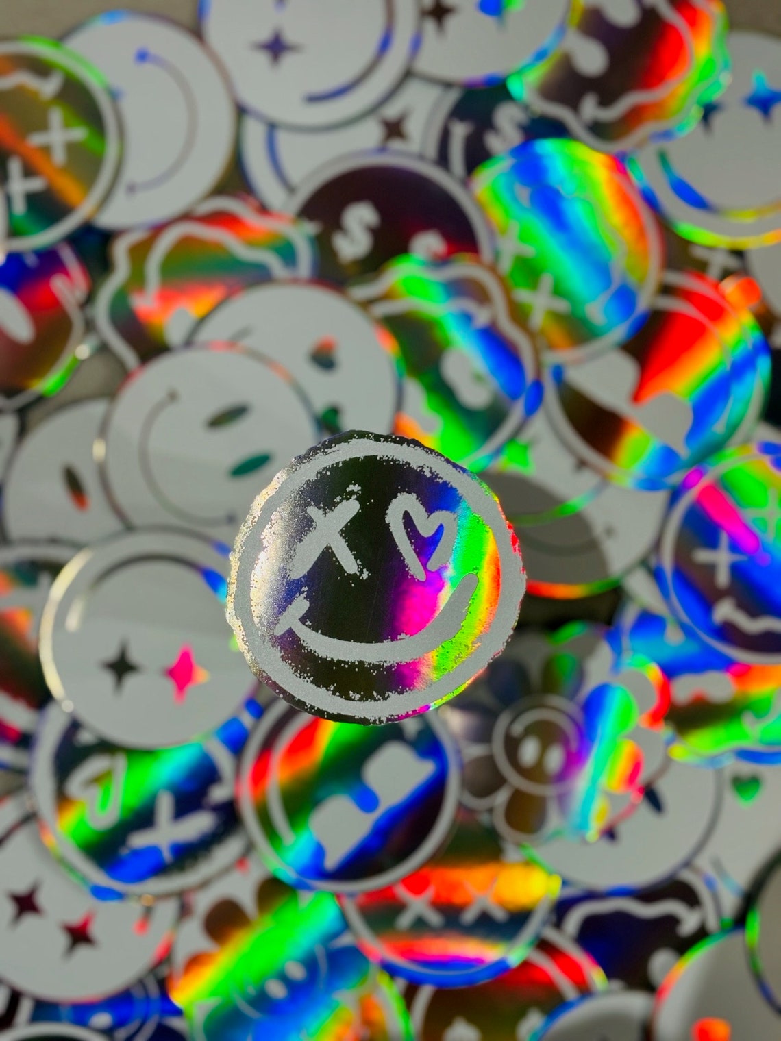 Smiley Face Sticker, Holographic Stickers, Vinyl Stickers, Hydro Flask ...