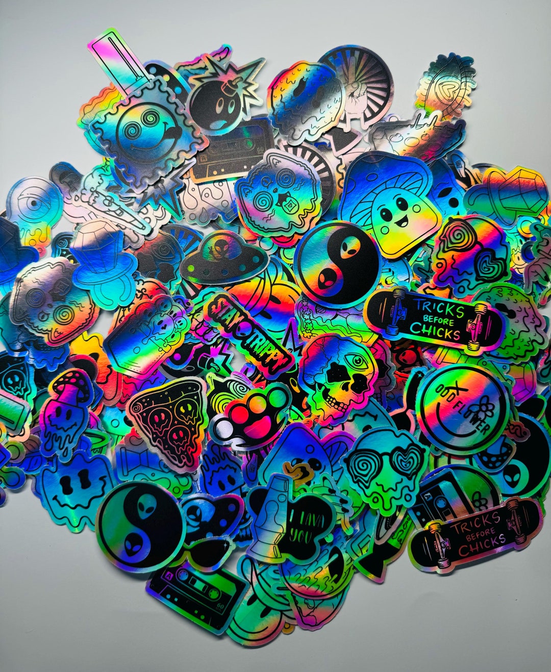Trippy Stickers 10 Pack Rainbow Holographic Edgy Stickers Durable ...