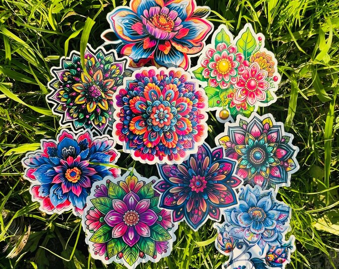 VINYL STICKER Garden Monster Flower Bouquet Botanical Folk Art Car ...