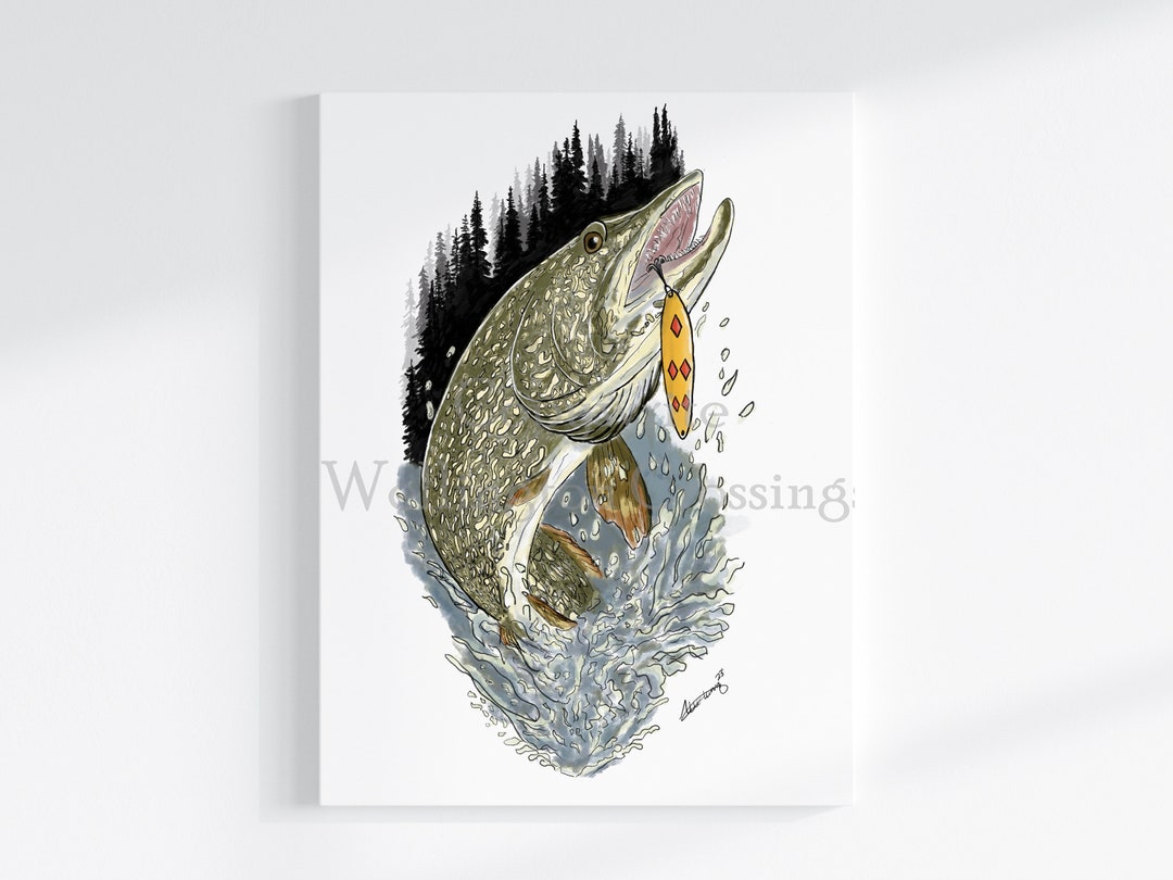 Northern Pike Breaking Water Jumping, Fishing Art [digital Download] - Etsy