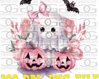 Halloween Coquette PNG Pink Ghost and Pumpkin With Bows Instant ...