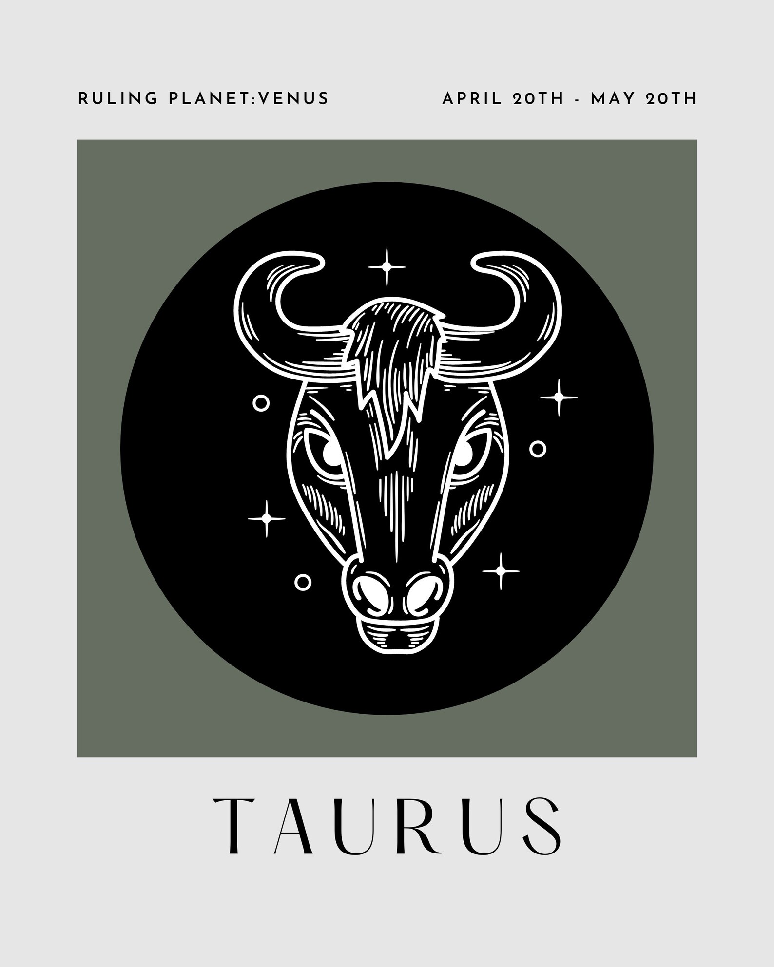 Taurus Art Zodiac Poster, Taurus Art, Taurus Gift, Taurus Wall Art ...