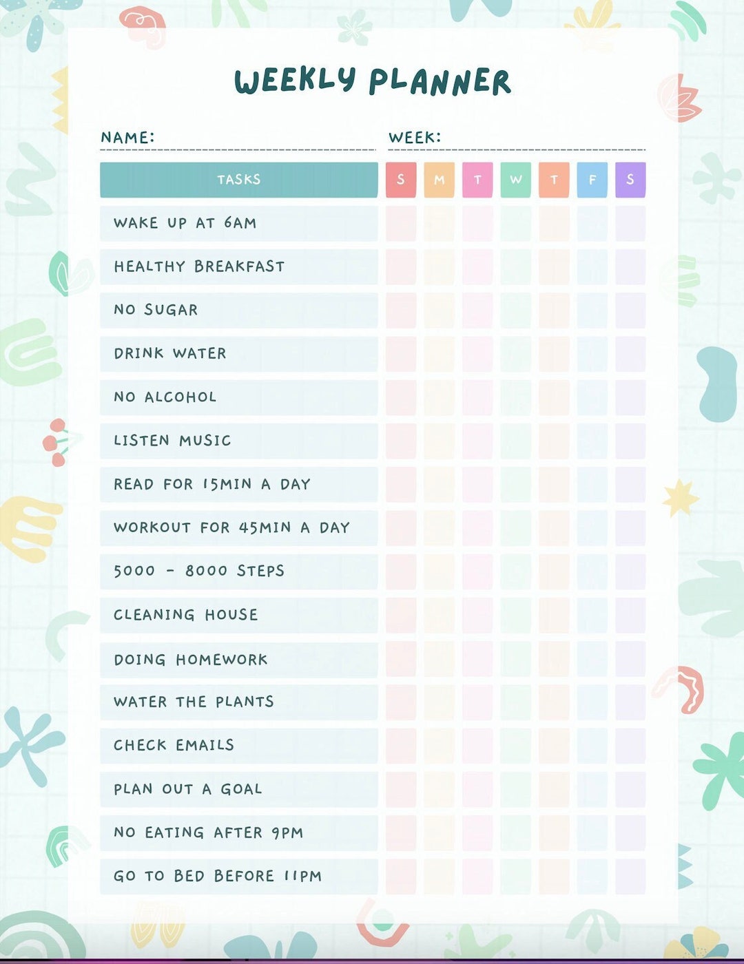 Healthy Habits Weekly Planner - Etsy