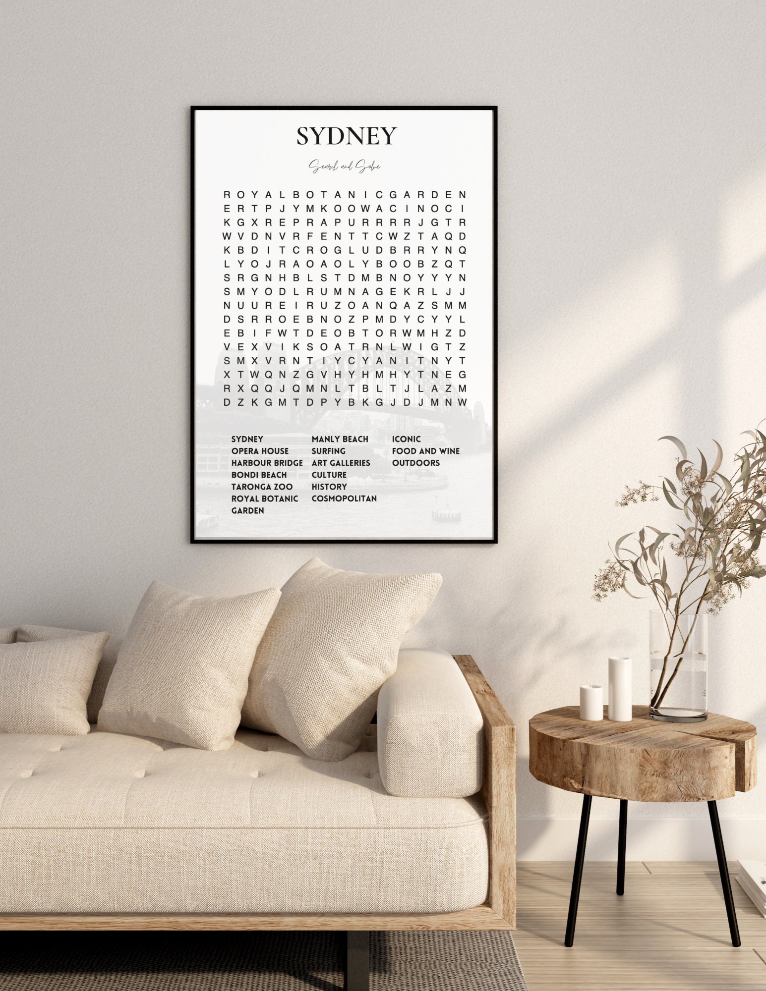 Sydney, Australia Word Search Wall Art - Unique & Decorative Puzzle ...