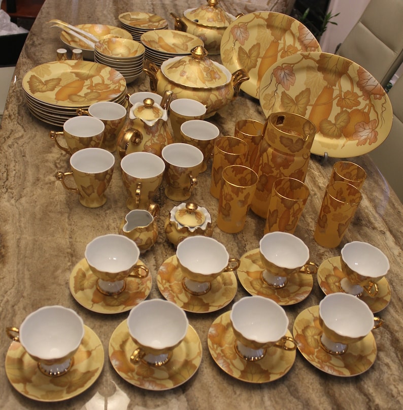 Vintage Yamasen 24K Gold Plated Tea Set: Fine Porcelain Coffee Service ...