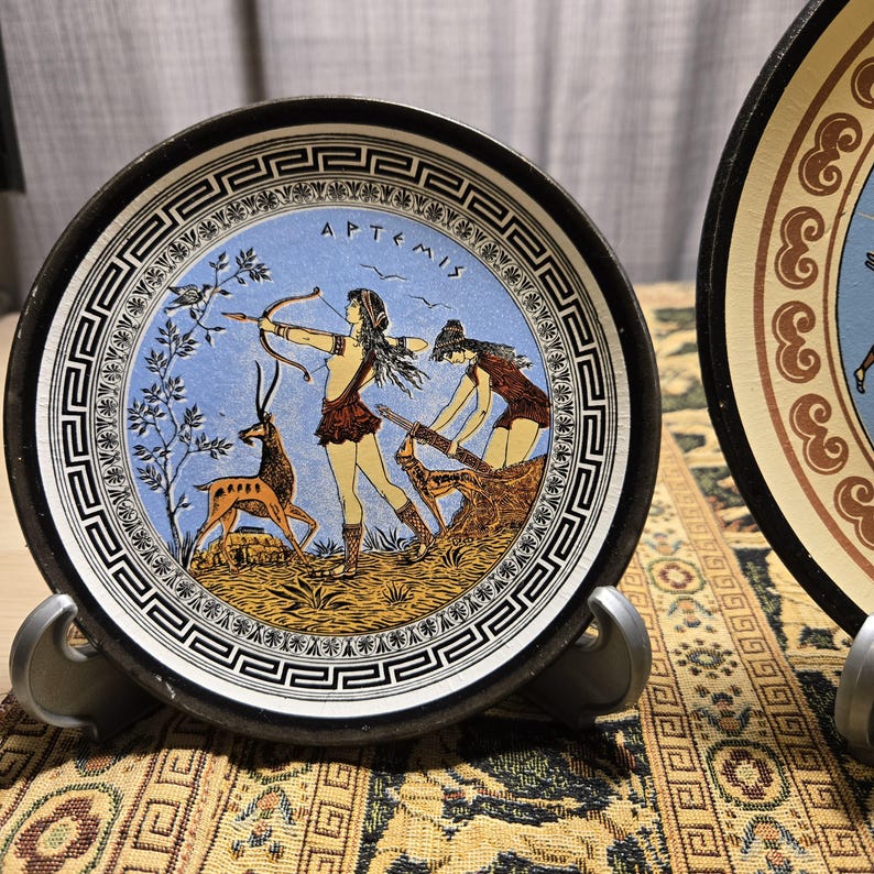 Vintage Greek Mythology Plate Set: Artemis & Bull-leaping Wall Decor - Etsy