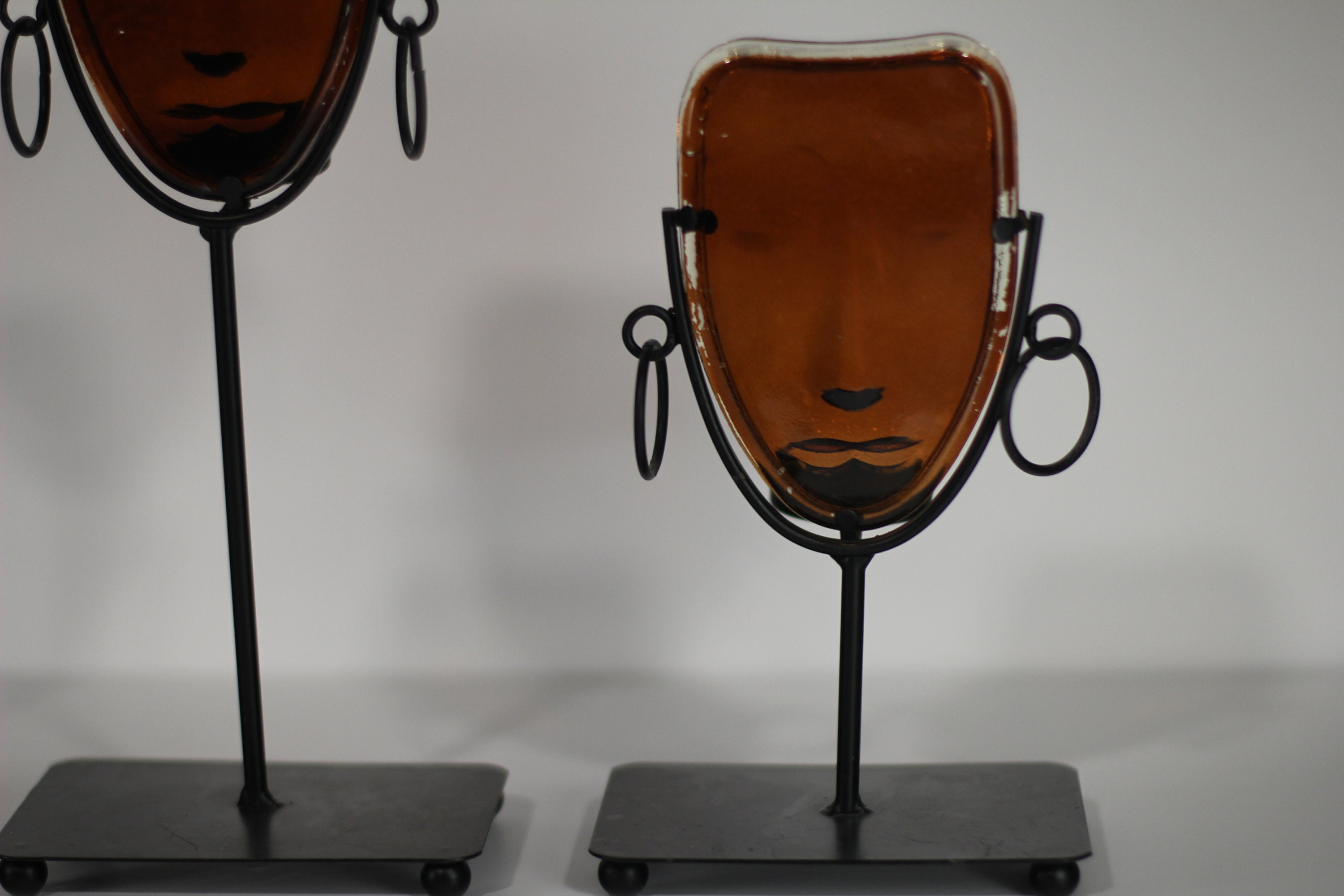 Amber Glass Wrought Iron Brass African Mask Candle Holder Set of 3 - Etsy